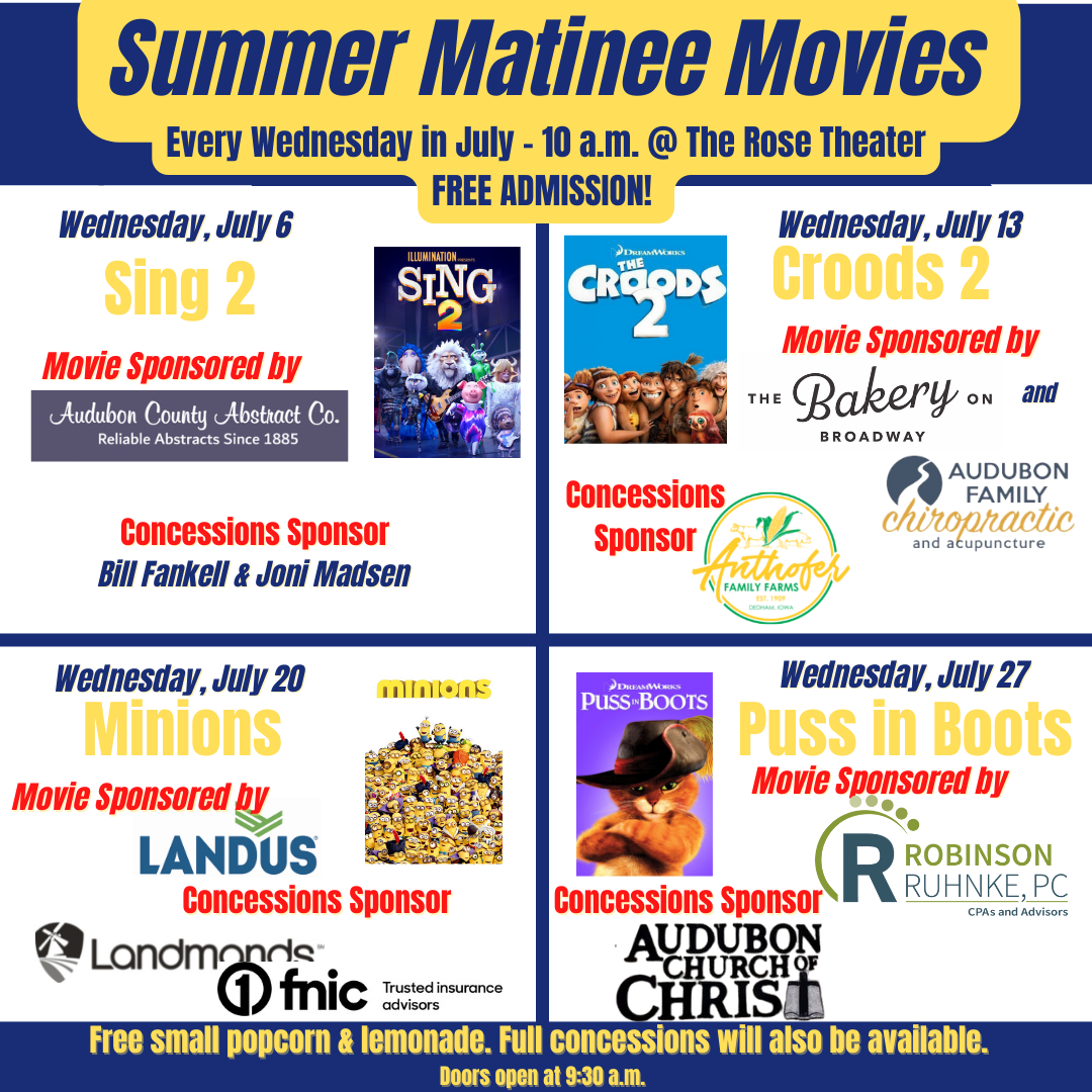 Summer Matinee Movies 2022 - Audubon County
